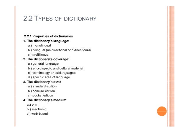 dictionary types and dictionary users