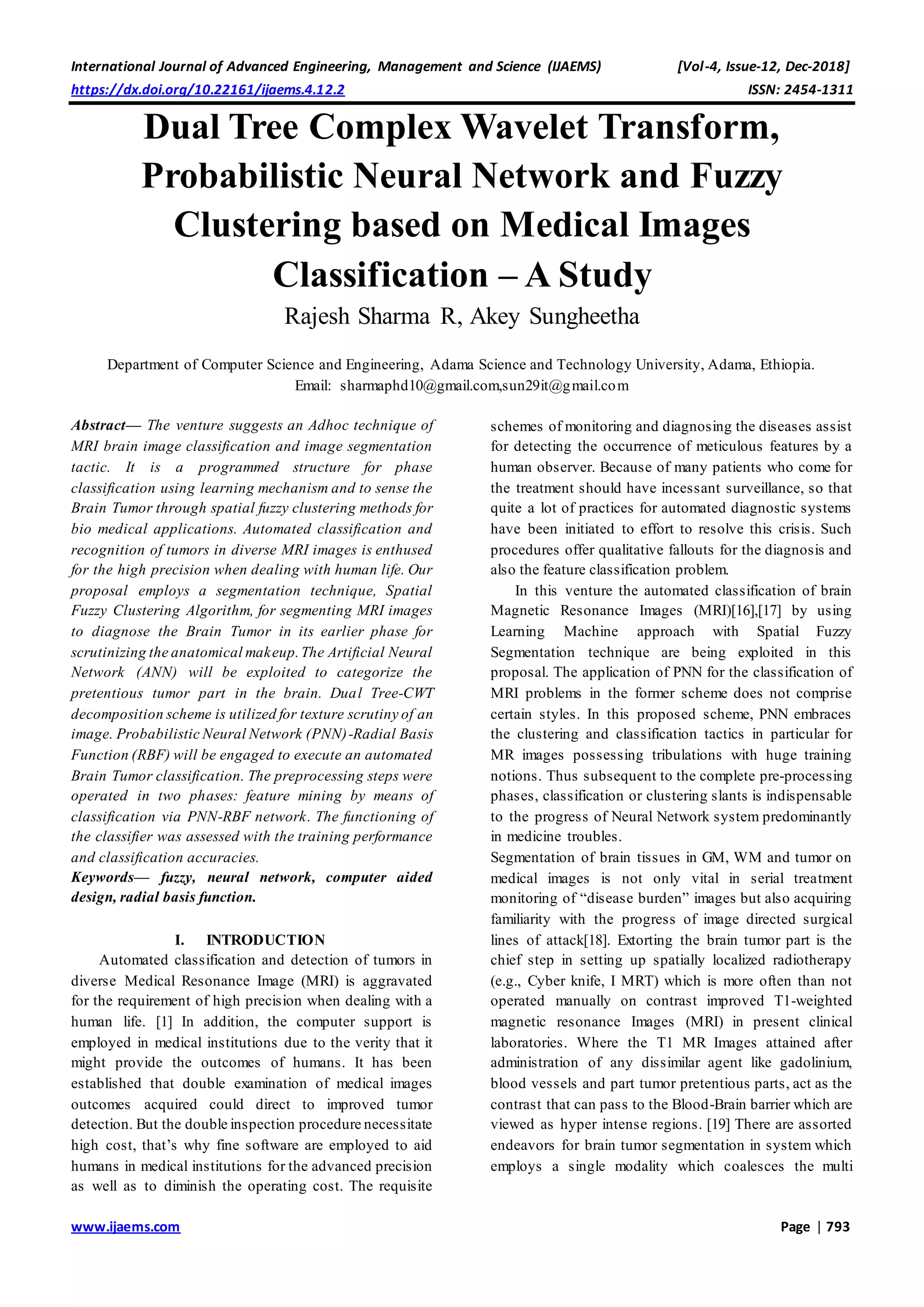 Dual Tree Complex Wavelet Transform, Probabilistic Neural Network and Fuzzy Clustering based on ...