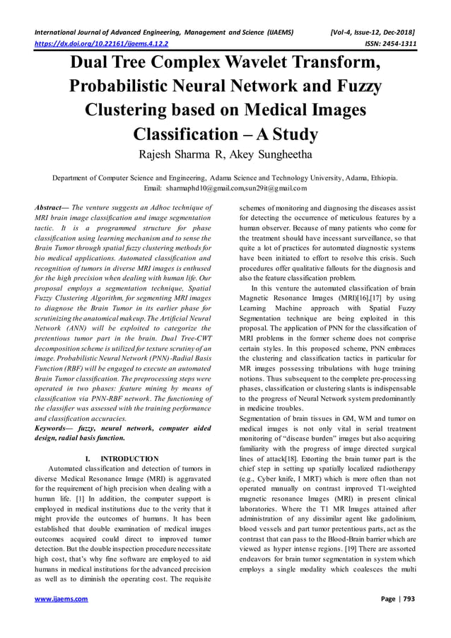 Dual Tree Complex Wavelet Transform, Probabilistic Neural Network and Fuzzy Clustering based on ...