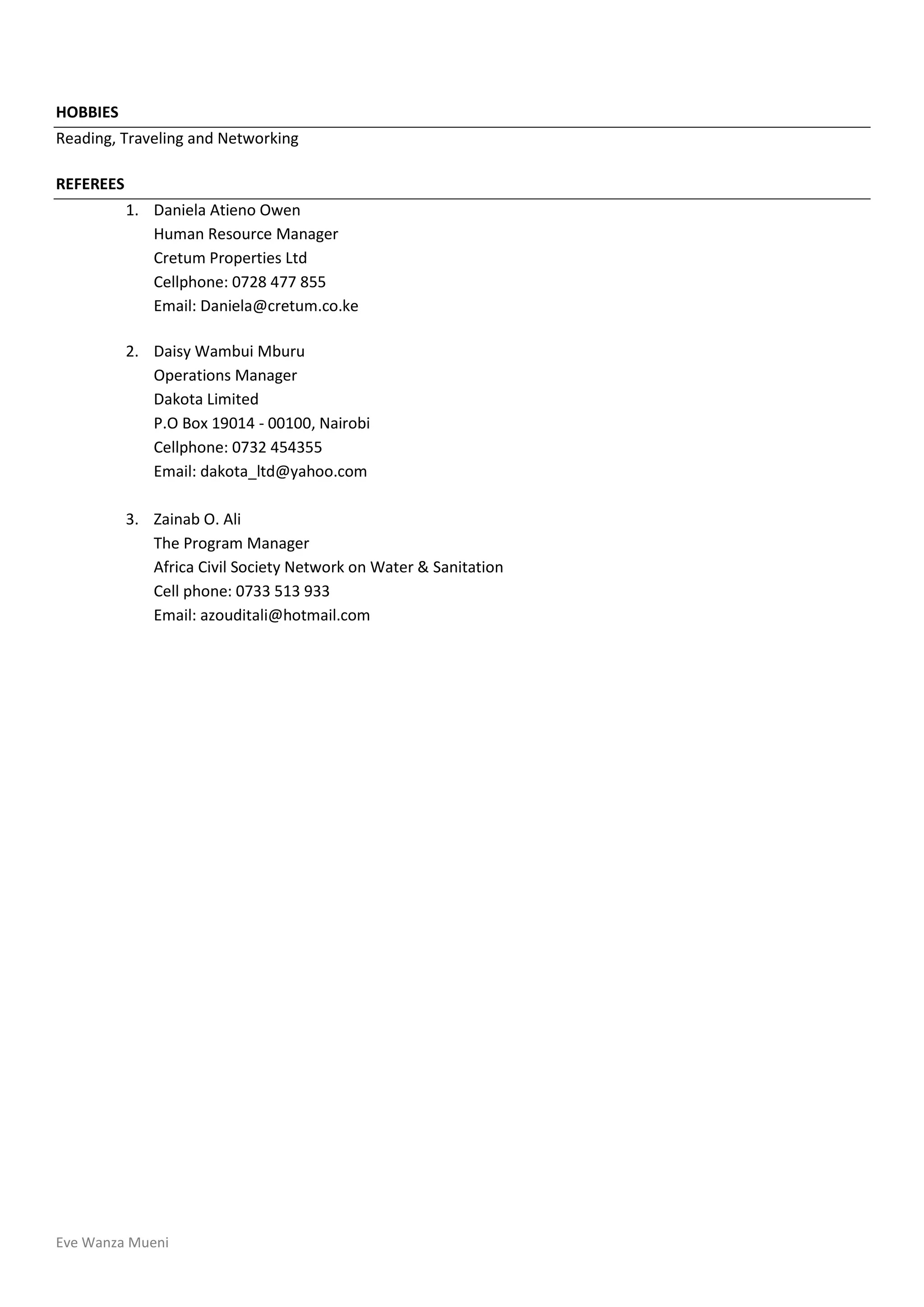 Eve Wanza's Resume 2016 | PDF