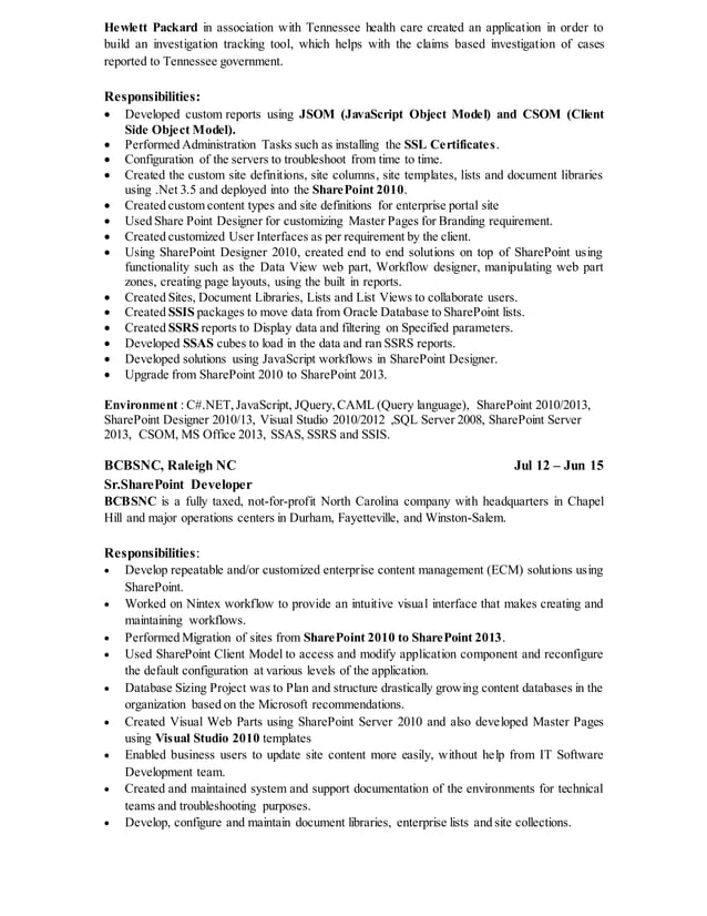 Srikanth Kumar SharePoint Developer | DOCX