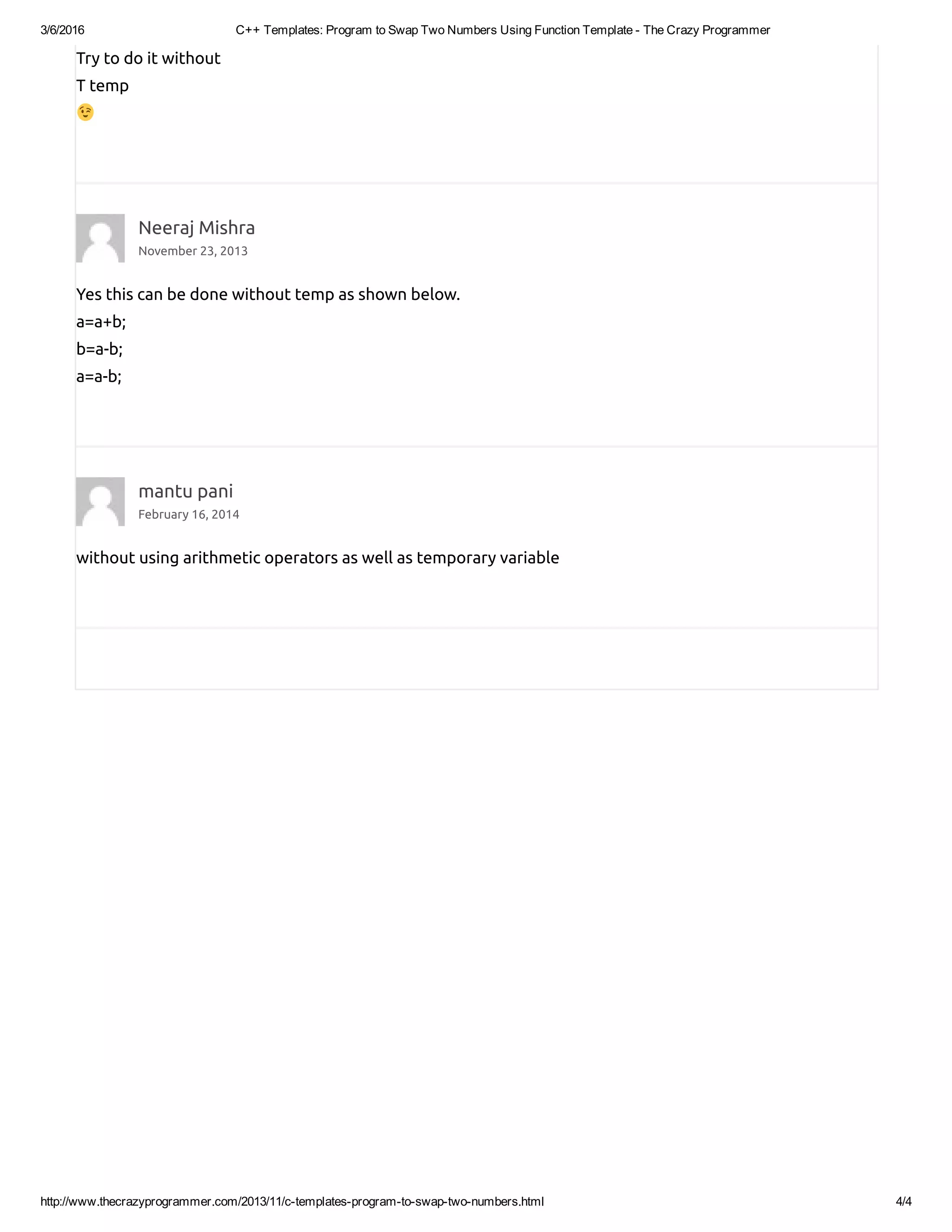 C++ Templates_ Program to Swap Two Numbers Using Function Template ...