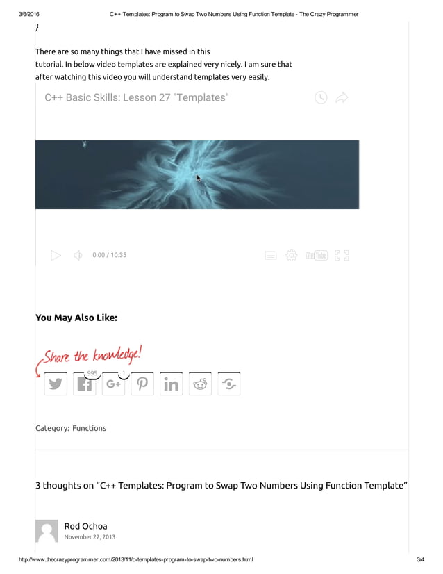 C Templates Program To Swap Two Numbers Using Function Template The Crazy Programmer Pdf