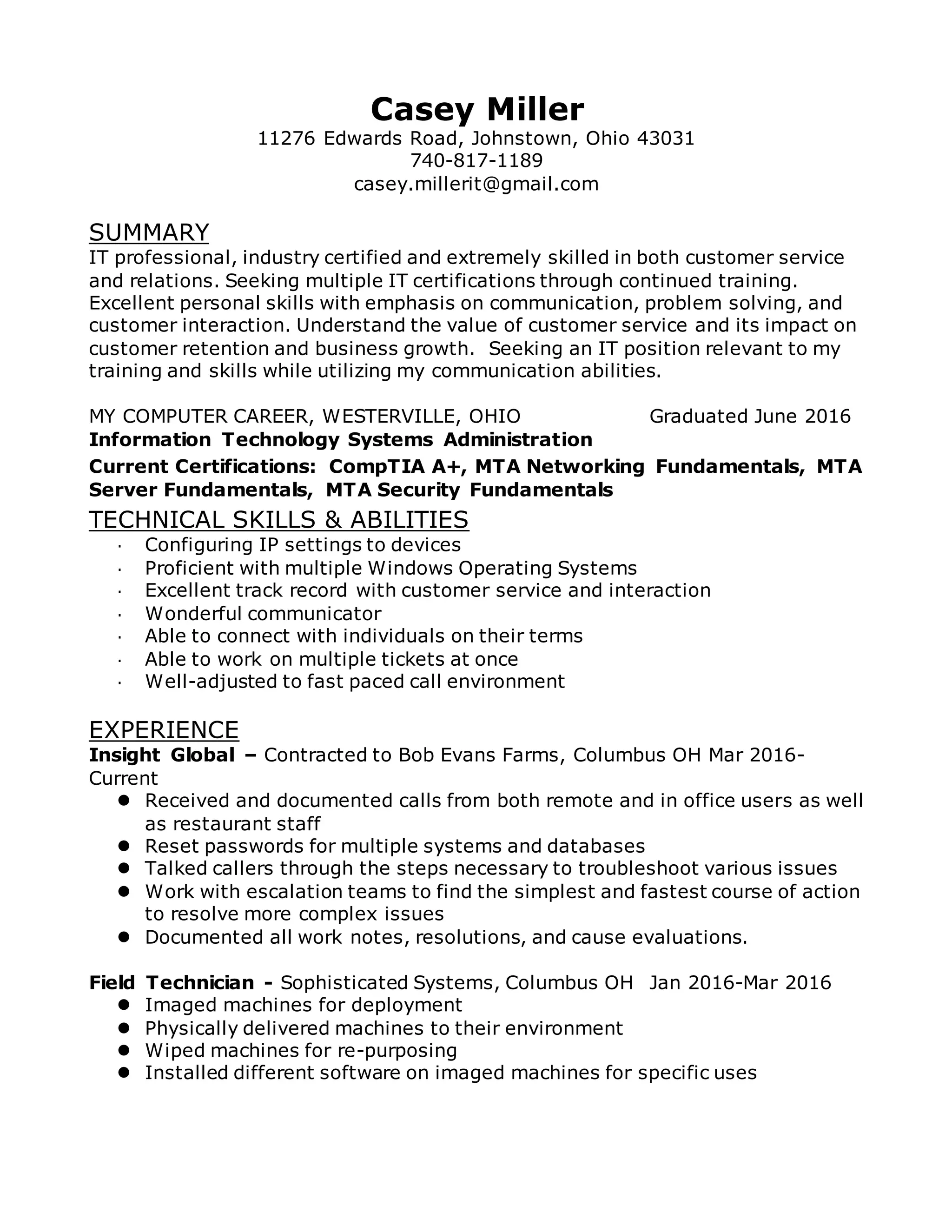 Miller, Casey - Resume | PDF