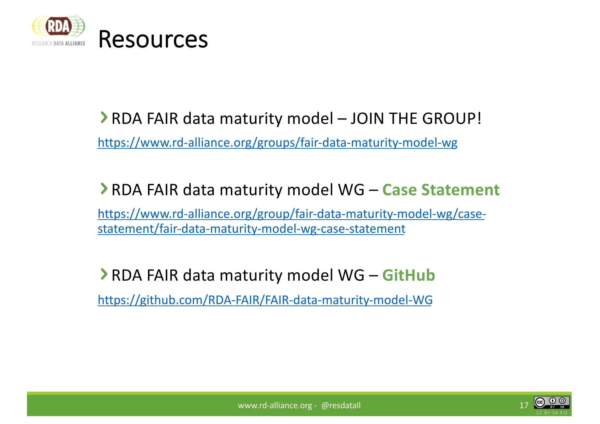 Updates on the FAIR Data Maturity Model RDA Working Group & the DG RTD ...