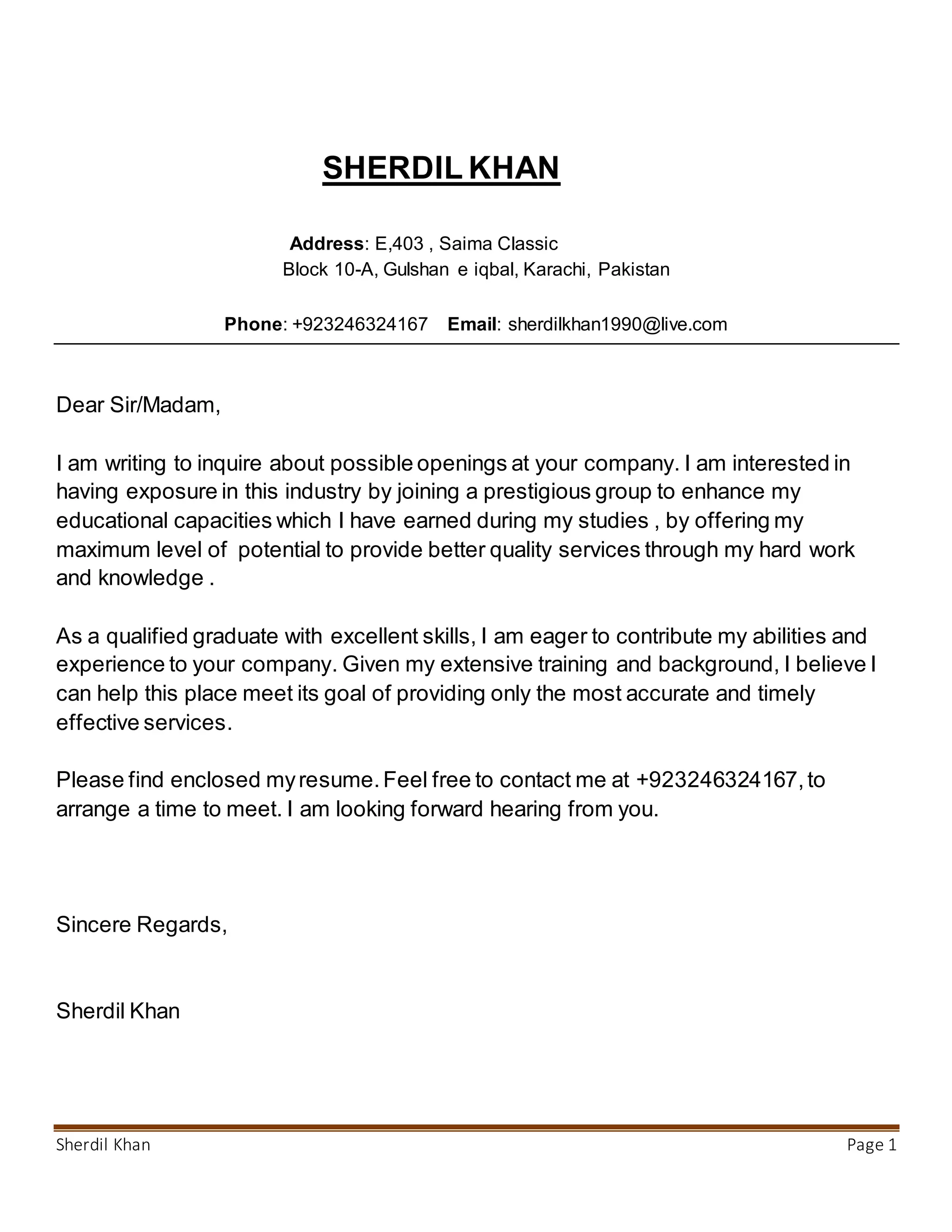Sherdil Khan cv and Cover letter | DOCX