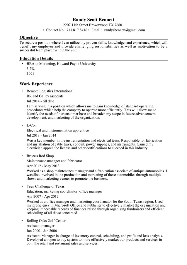 Randy Bennett Resume | PDF