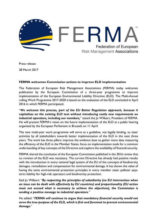 FERMA welcomes European Commission actions to improve ELD implementation | PDF