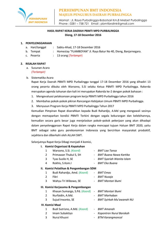 Laporan hasil rakerda pbmti mpd purbalingga 2016 | PDF