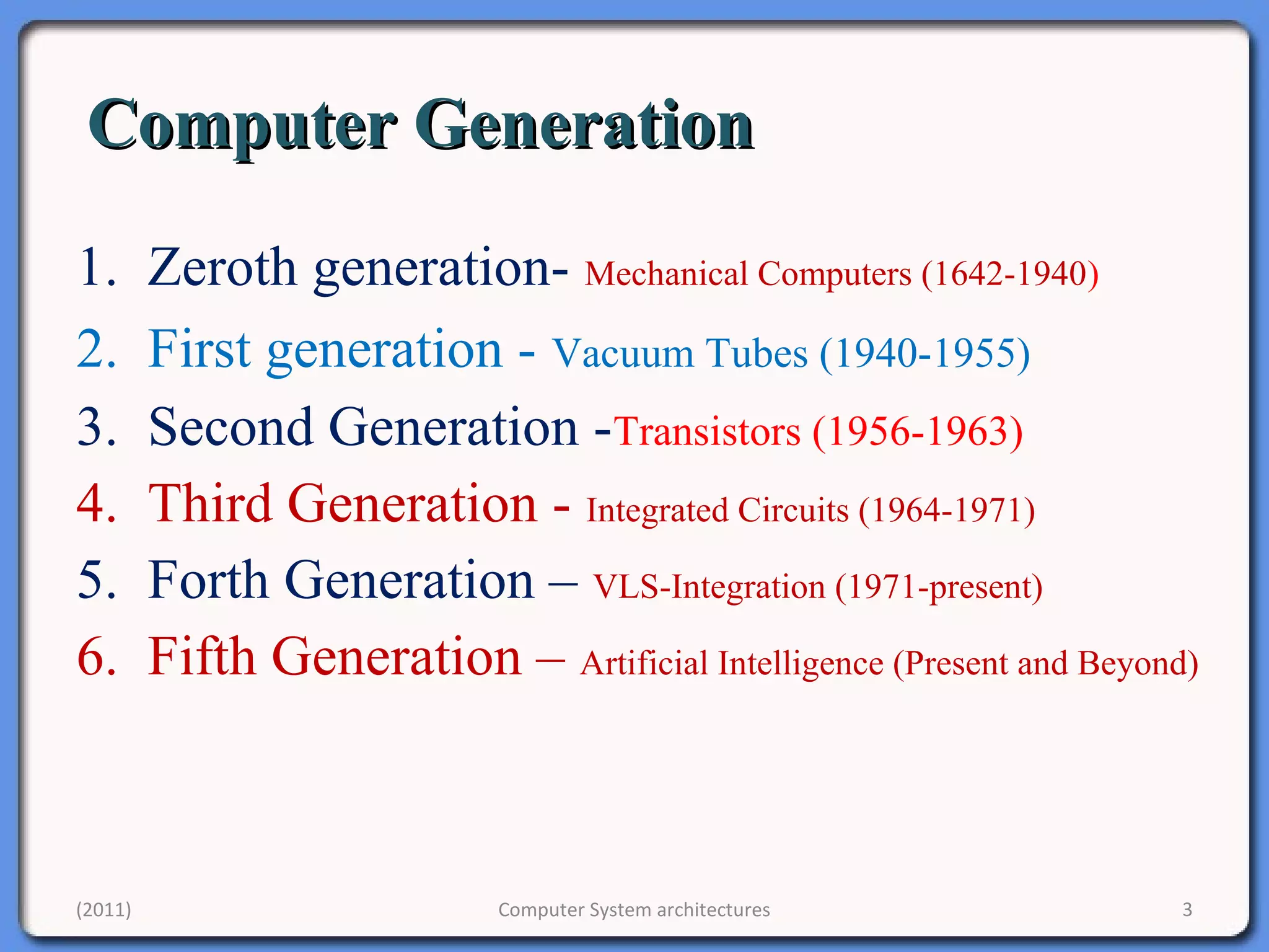Computer System Architecture Lecture Note 2: History | PPT