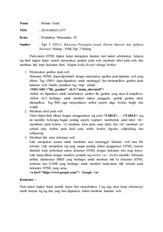 Html Tingkat Lanjut dan Aplikasi pada Form | DOCX