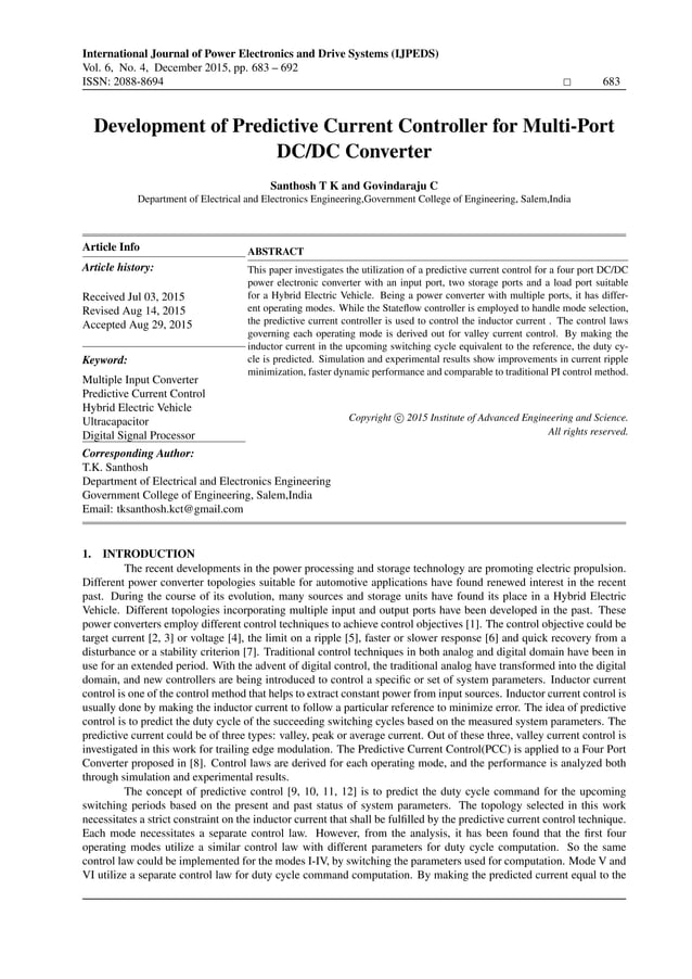Development of Predictive Current Controller for Multi-Port DC/DC Converter | PDF | Internet of ...