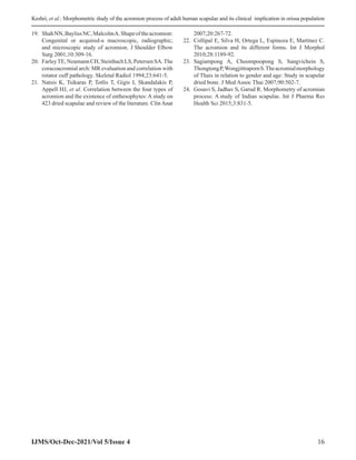 Morphometric study of the acromion process of adult human scapulae and ...