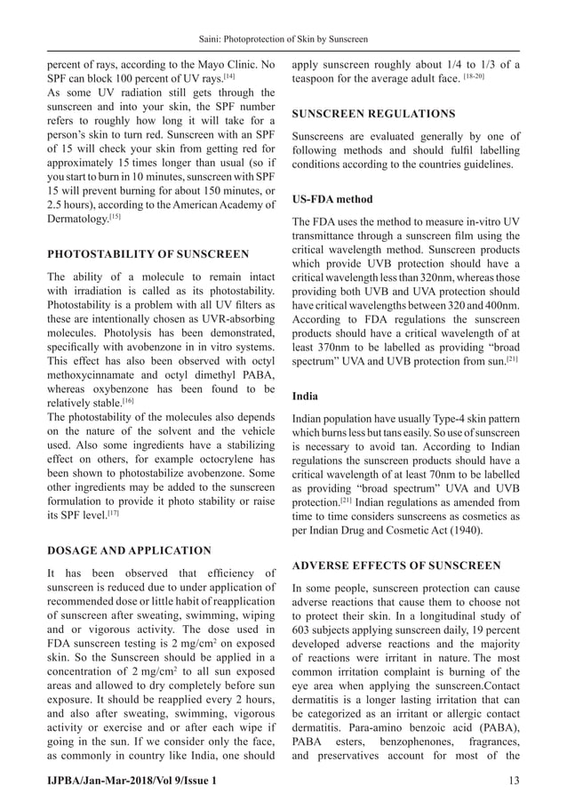Photoprotection of Skin against Ultraviolet Radiations by Sunscreen | PDF