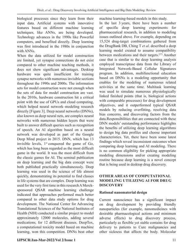 Drug Discovery Involving Artificial Intelligence and Big Data Modeling: Review | PDF