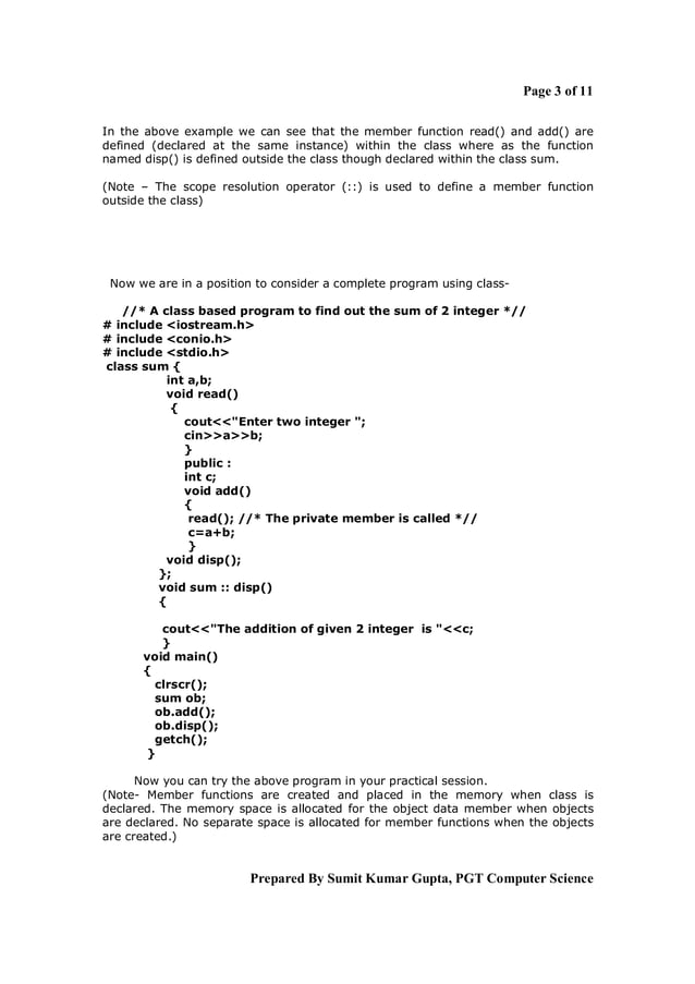 Implementation of oop concept in c++