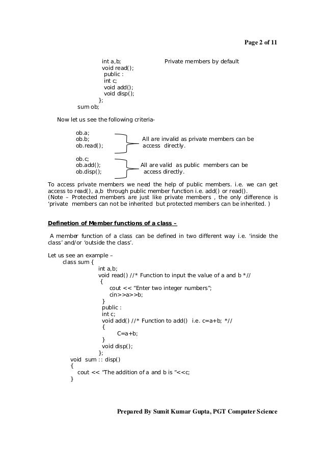 Implementation of oop concept in c++
