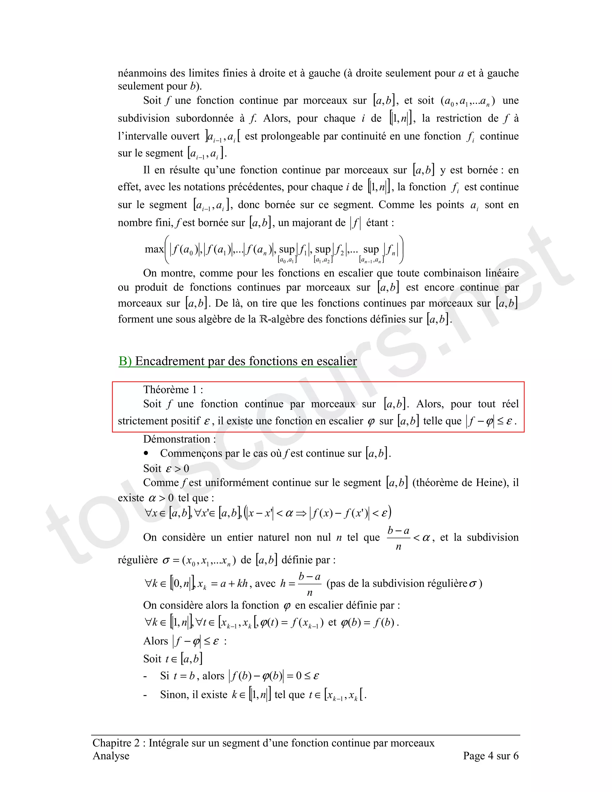 02 intégrale sur un segment d une fonction continue par morceaux | PDF
