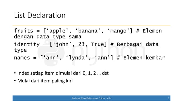 #2 LIST | PEMROGRAMAN PYTHON | PPTX