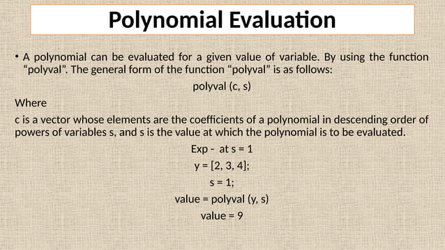 02 MATLAB Polynomials.pptx using of matlab | PPT