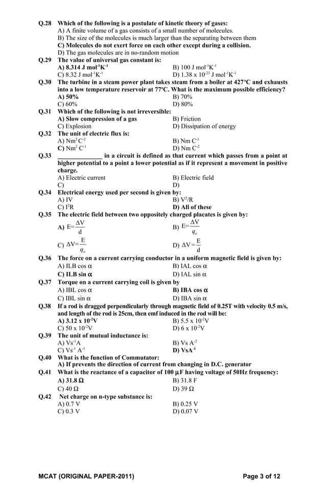 MCAT (original paper 2011) | DOC | Chemistry | Science