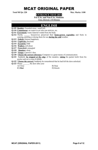 MCAT (original paper 2011) | DOC | Chemistry | Science