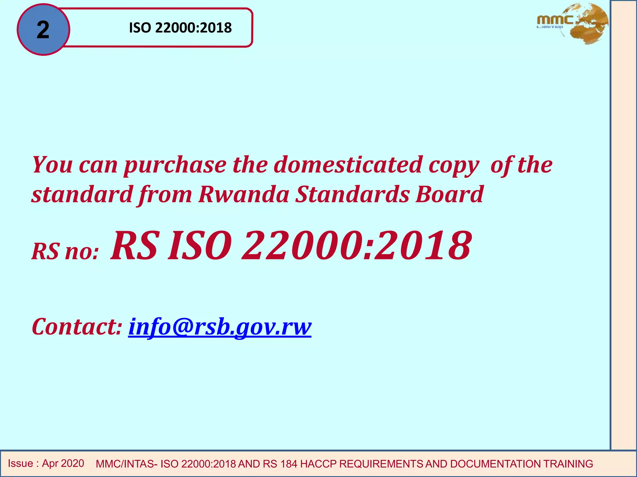ISO 22000 Clauses Requirements and Documentation training ISO 22000 RS ...