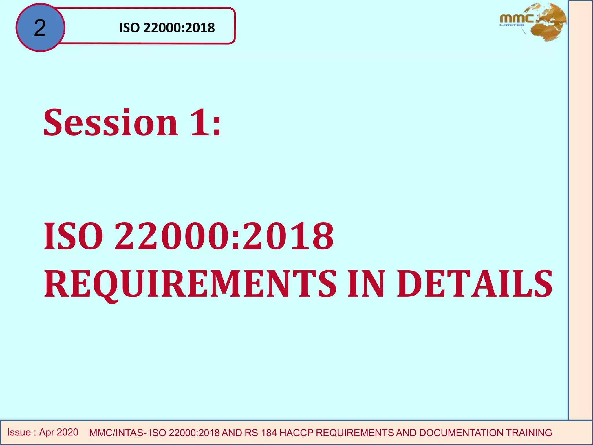 ISO 22000 Clauses Requirements and Documentation training ISO 22000 RS ...