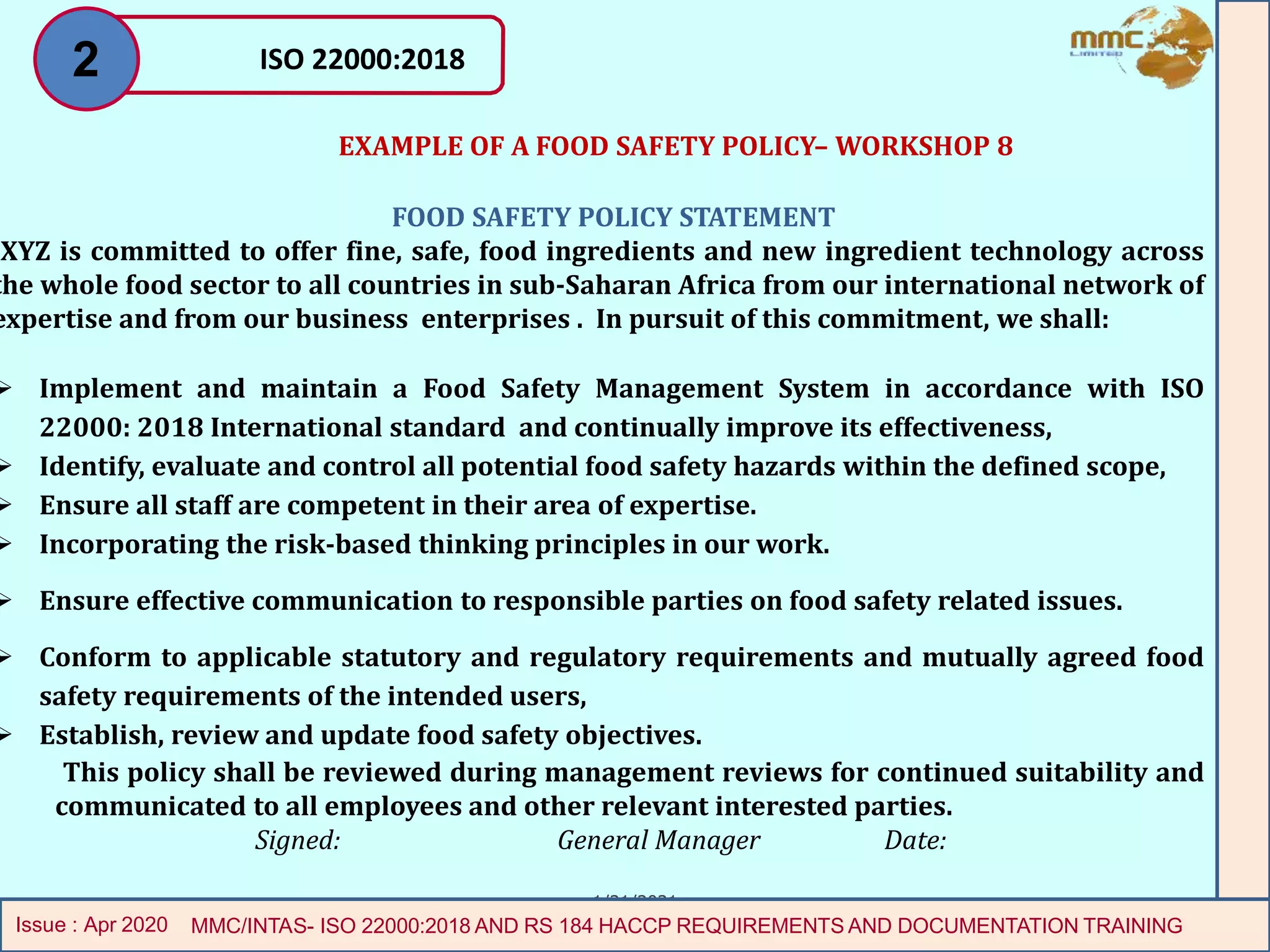 ISO 22000 Clauses Requirements and Documentation training ISO 22000 RS ...