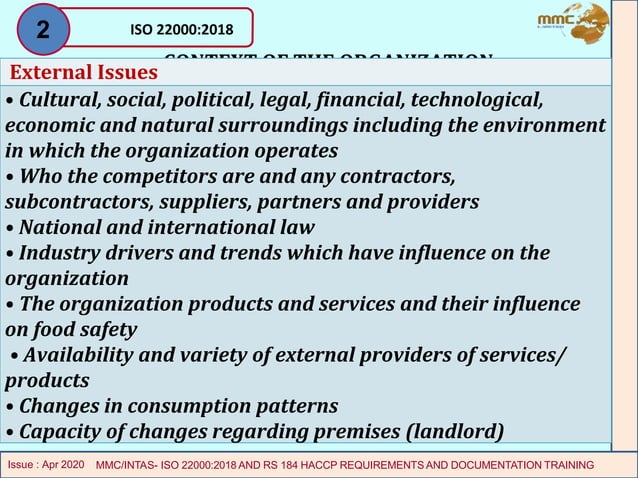 ISO 22000 Clauses Requirements and Documentation training ISO 22000 RS ...