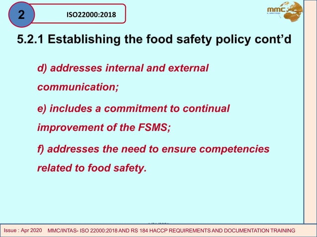 ISO 22000 Clauses Requirements and Documentation training ISO 22000 RS ...