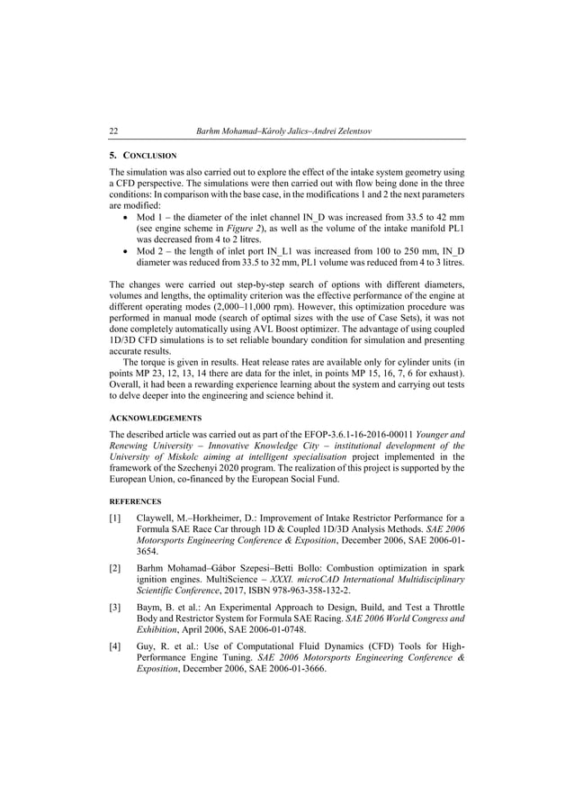 INVESTIGATION AND OPTIMIZATION OF THE ACOUSTIC PERFORMANCE OF FORMULA STUDENT RACE CAR INTAKE ...