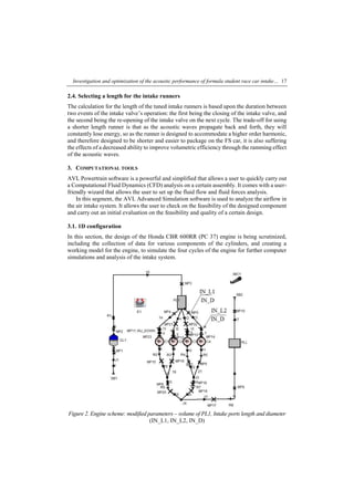 INVESTIGATION AND OPTIMIZATION OF THE ACOUSTIC PERFORMANCE OF FORMULA STUDENT RACE CAR INTAKE ...