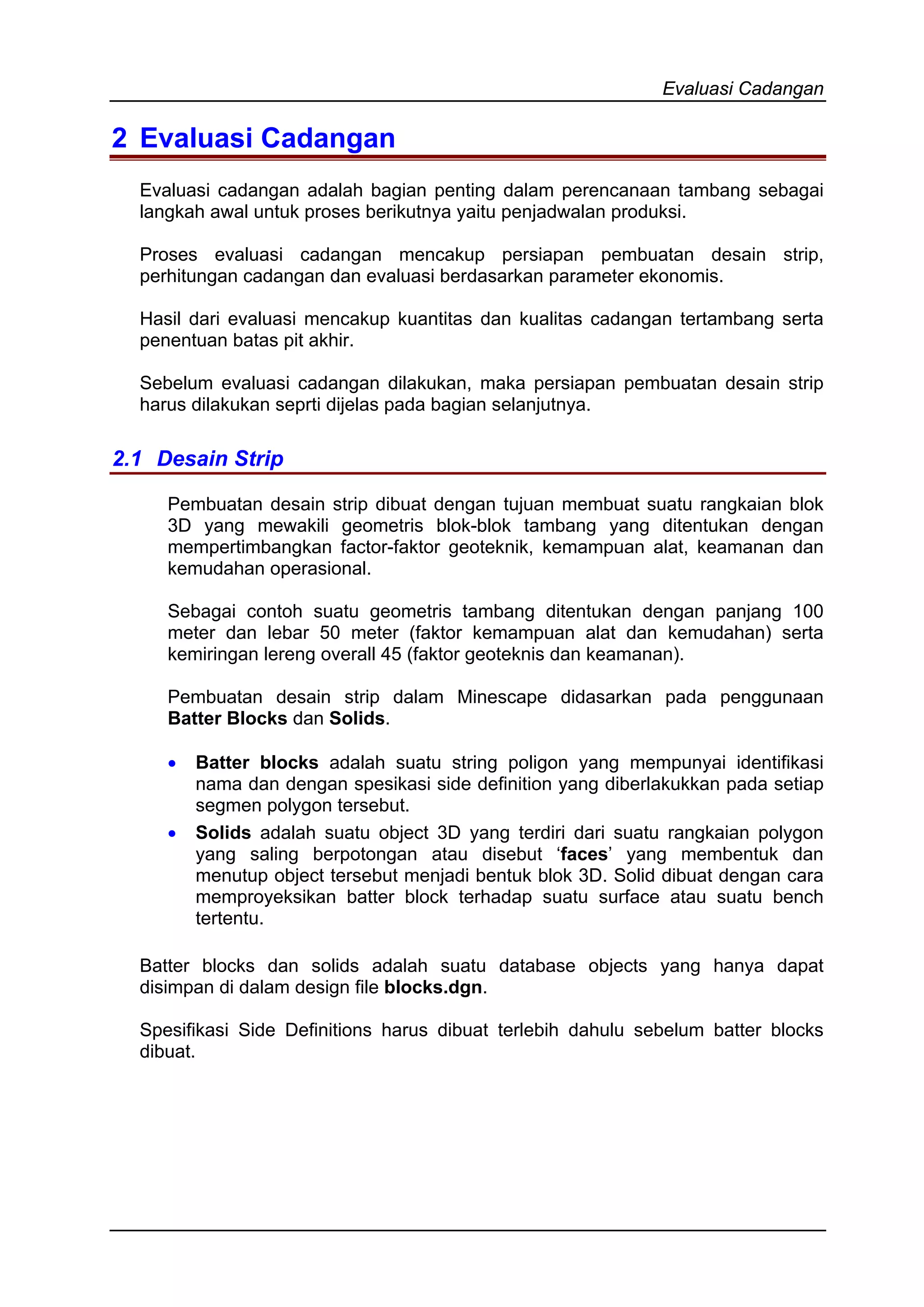 Evaluasi Cadangan-Minescape | PDF