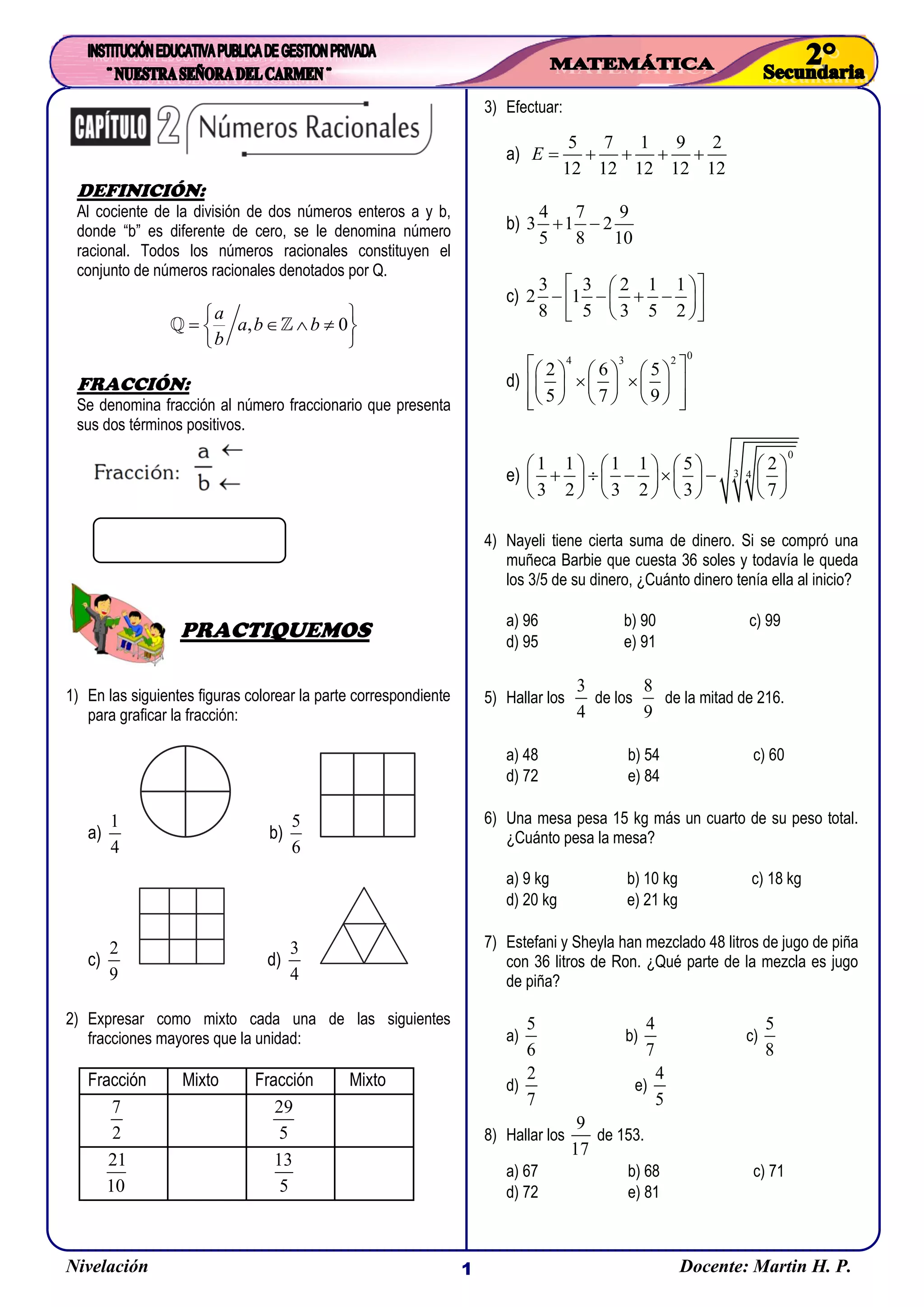 Números racionales - practica | PDF