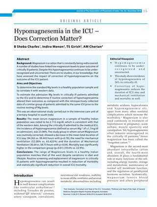 hypomagnesemia in ICU | PDF