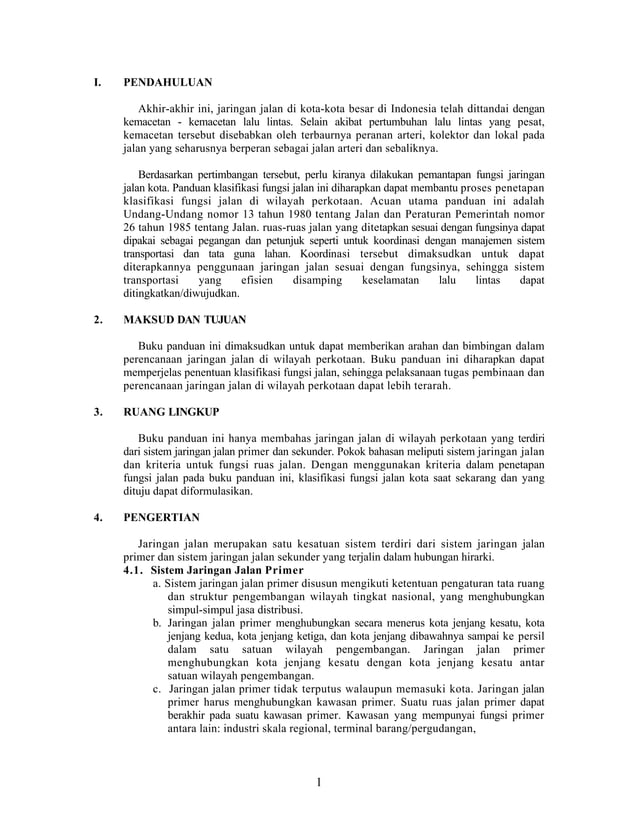 panduan penentuan klasifikasi fungsi jalan di wilayah perkotaan | PDF