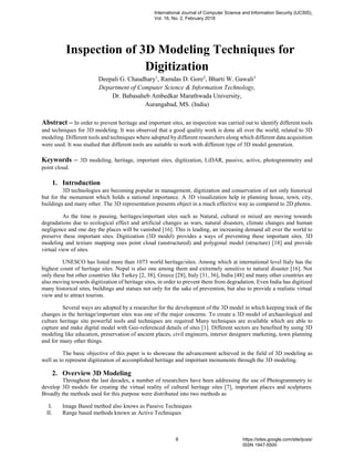 Inspection of 3D Modeling Techniques for Digitization | PDF | 3-D Graphics | Computer Software ...