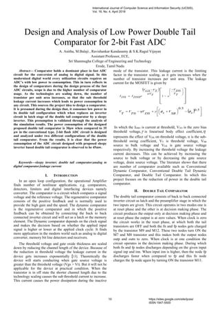 Design and Analysis of Low Power Double Tail Comparator for 2-bit Fast ADC | PDF