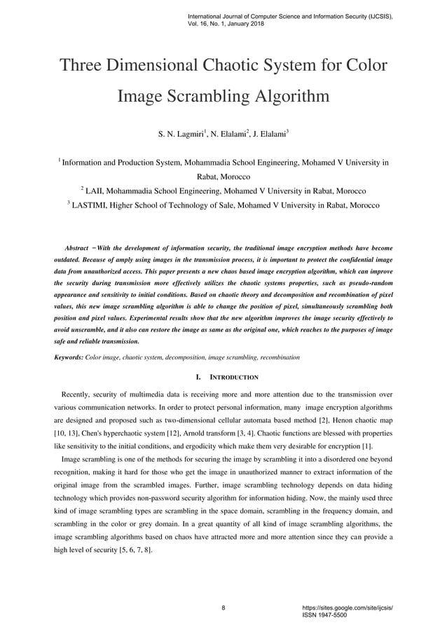 Three Dimensional Chaotic System for Color Image Scrambling Algorithm | PDF