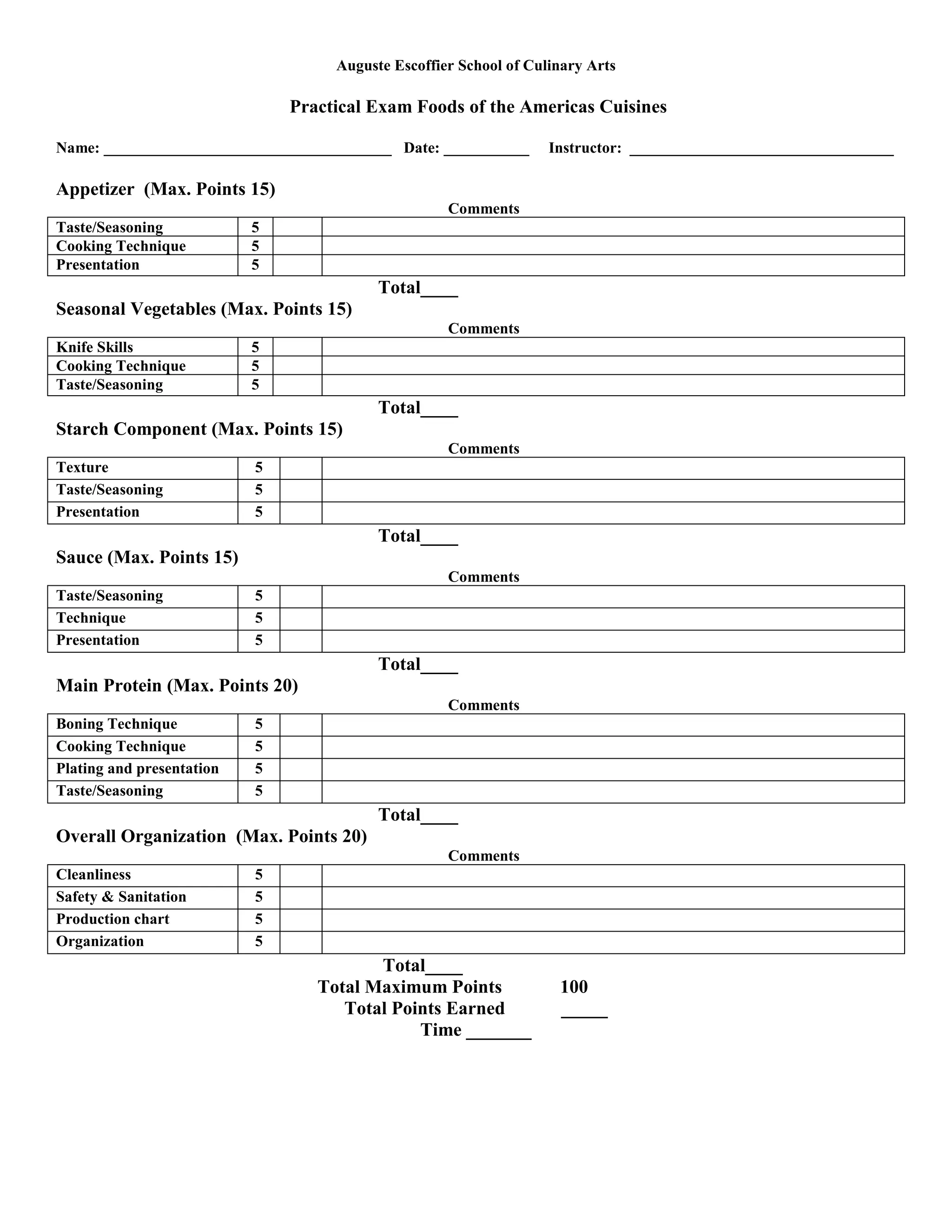 02 practical exam critique sheet foods of americas | DOC