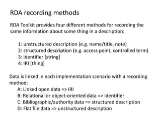 RDA methods, scenarios, tools - Gordon Dunsire | PPTX | Databases | Computer Software and ...