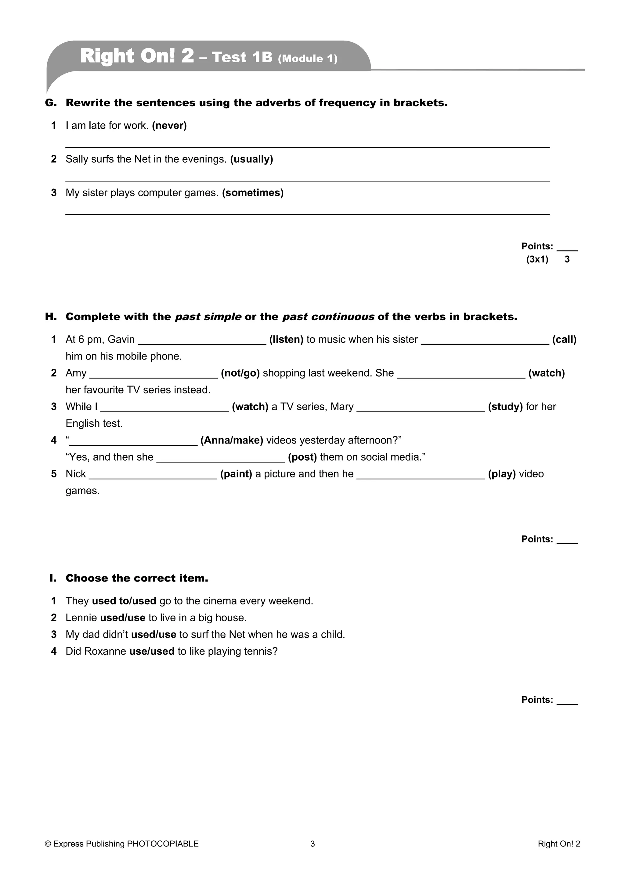 02 Right on 2_Test 1B_Mod 1.docenglish test | DOC