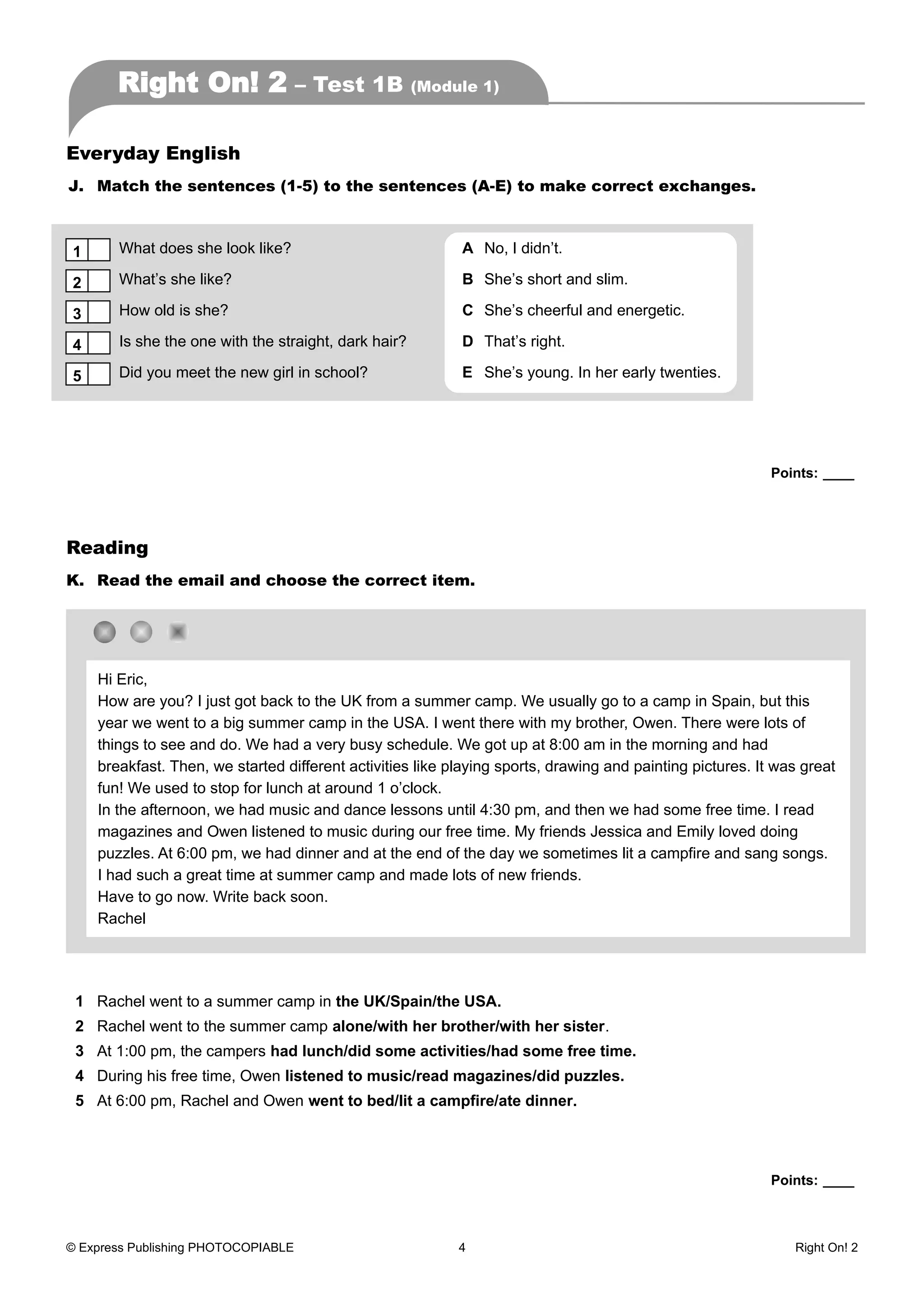 02 Right on 2_Test 1B_Mod 1.docenglish test | DOC