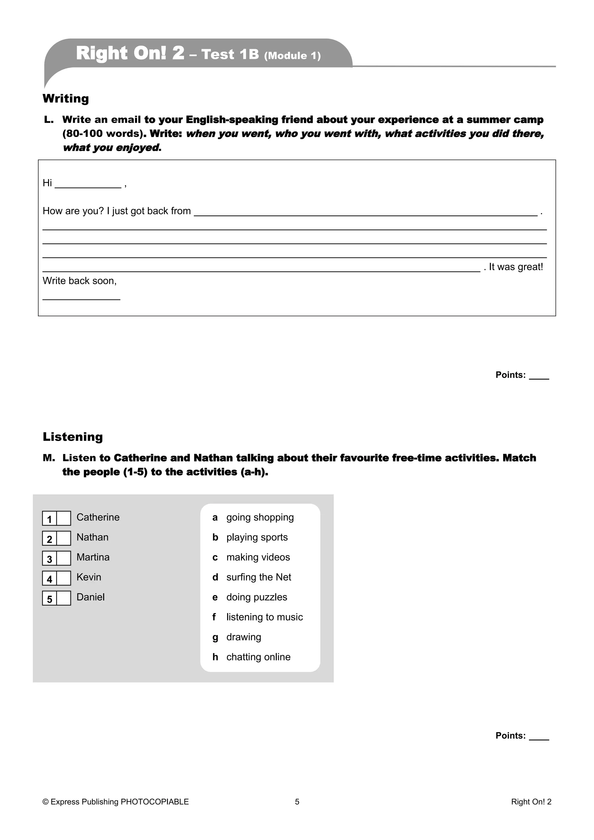 02 Right on 2_Test 1B_Mod 1.docenglish test | DOC