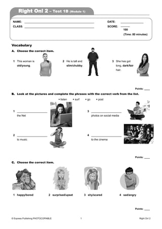 02 Right on 2_Test 1B_Mod 1.docenglish test | DOC