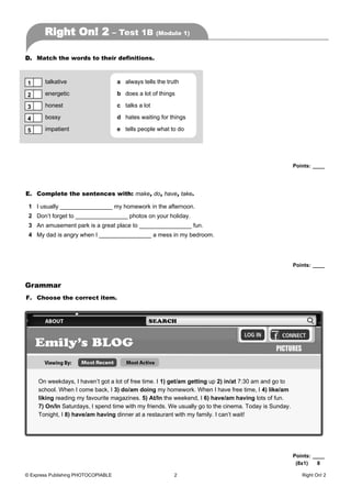 02 Right on 2_Test 1B_Mod 1.docenglish test | DOC