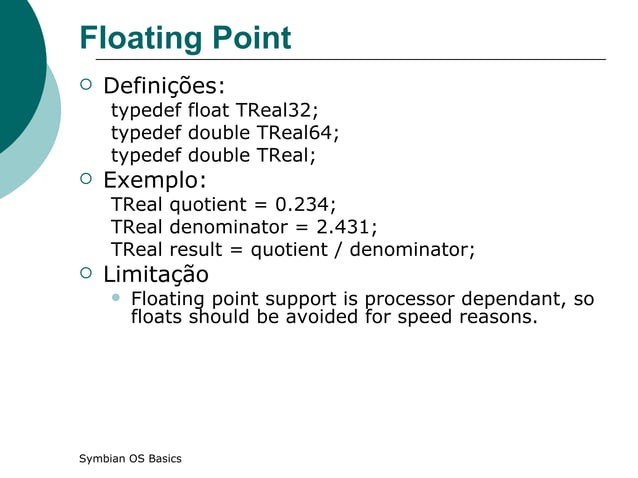 02 Symbian Os Basics Tipos De Dados | PPT | Programming Languages | Computing