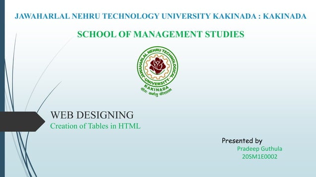 A PPT on Creation of Tables in HTML, WEB Designing | PPT