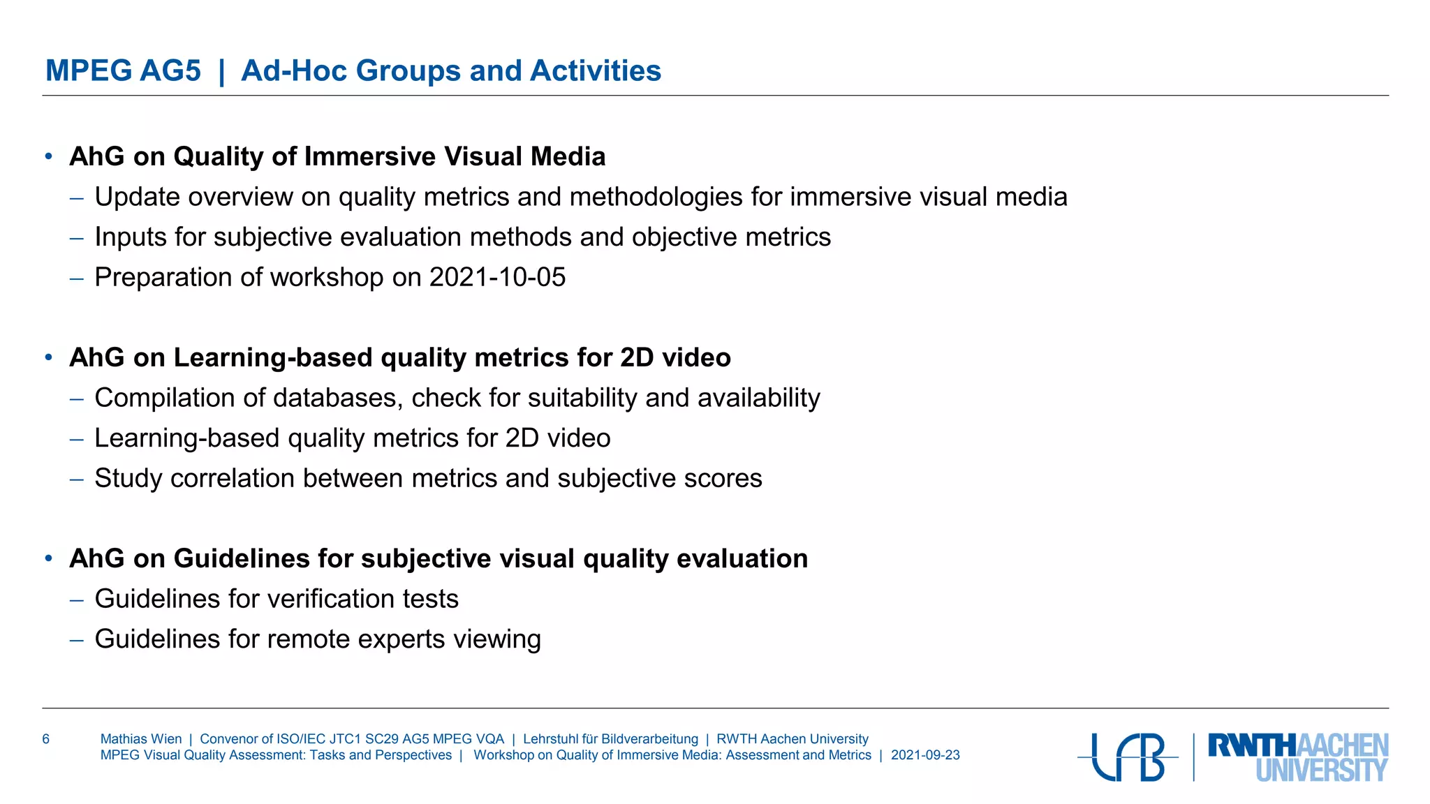 MPEG Visual Quality Assessment: Tasks and Perspectives | PDF